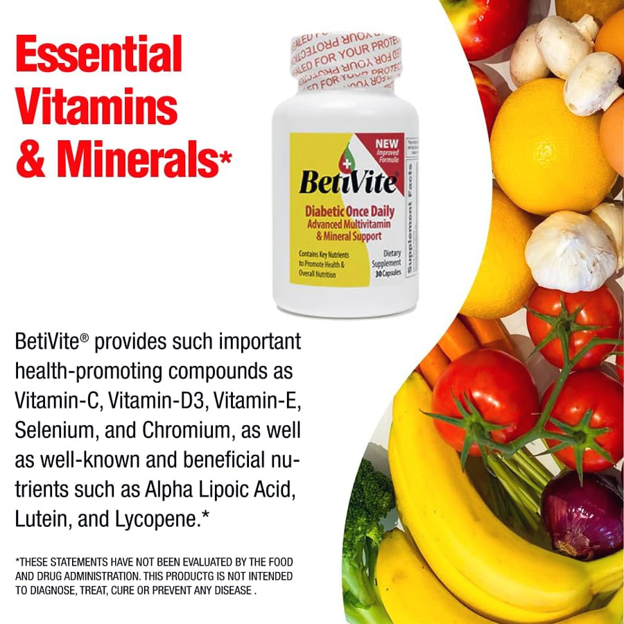 BetiVite Once Daily Diabetic Multivitamin & Mineral Support 30ct