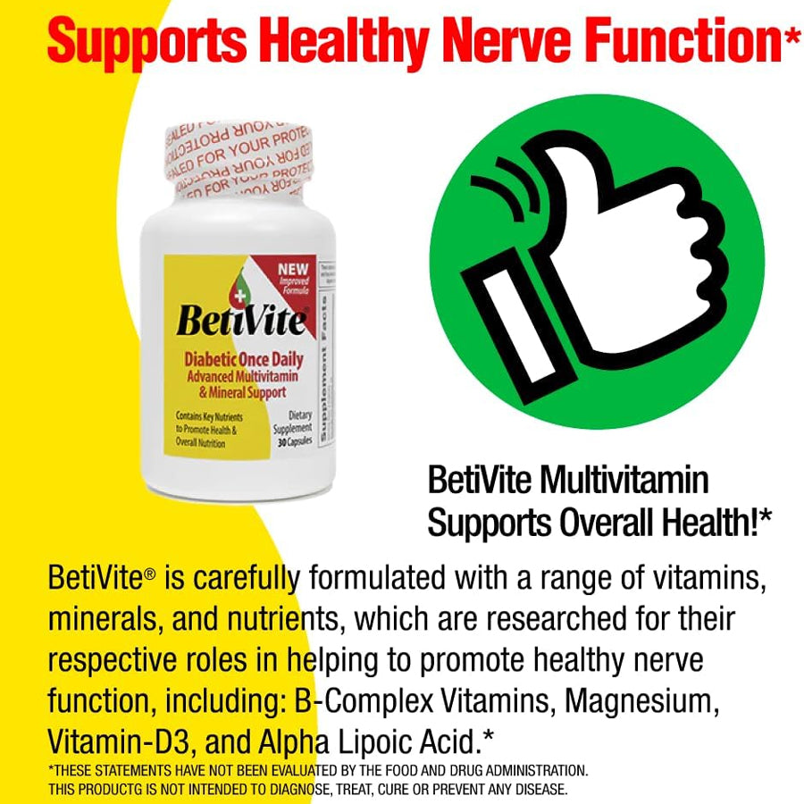 BetiVite Once Daily Diabetic Multivitamin & Mineral Support 30ct